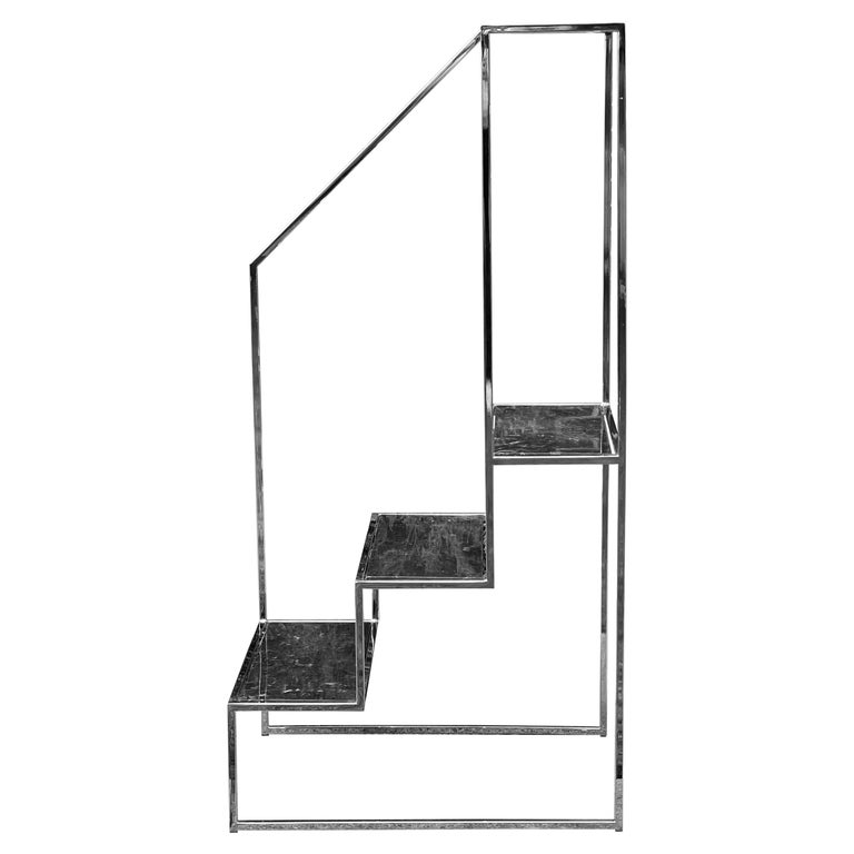 Custom Modern Chrome and Marble Library Ladder in the Style of Willy ...