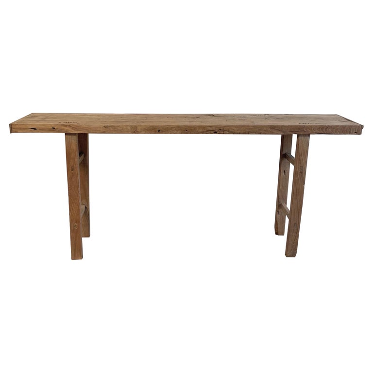 Vintage Long Length Elm Wood Console Table For Sale at 1stDibs