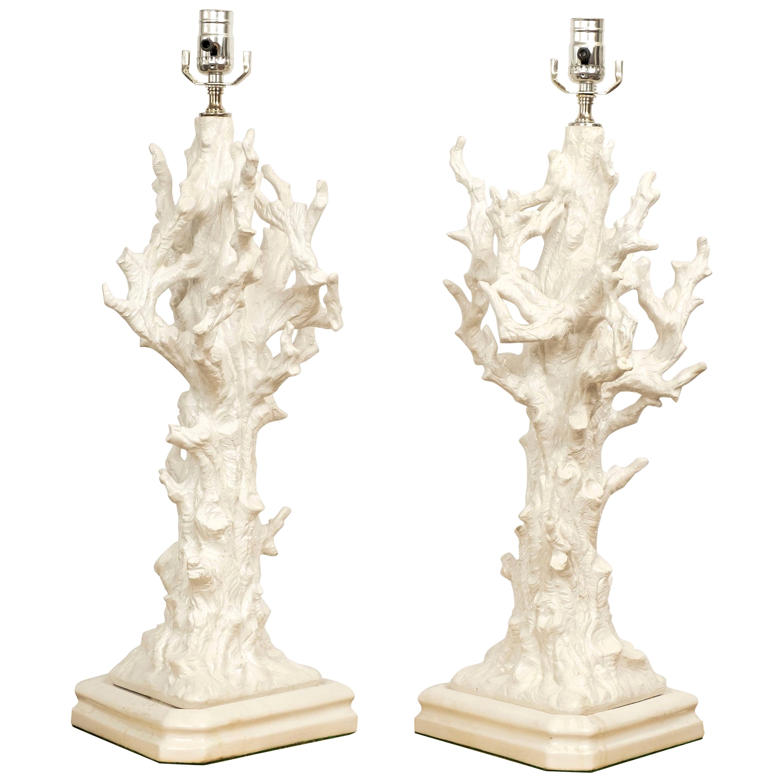 Inspired Pair of Blue and White Staghorn Coral Table Lamps at 1stDibs