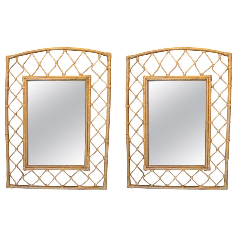 Pair of Handmade Bamboo Wall Mirrors For Sale at 1stDibs