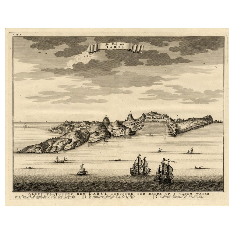 Rare Engraving of the Coast of Dabhol or Dabul, Ratnagiri, Maharashtra ...
