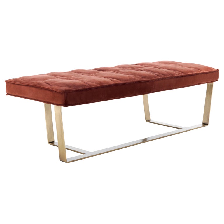 Upholstered, Leather, Metal Base, Desire Bench For Sale at 1stDibs