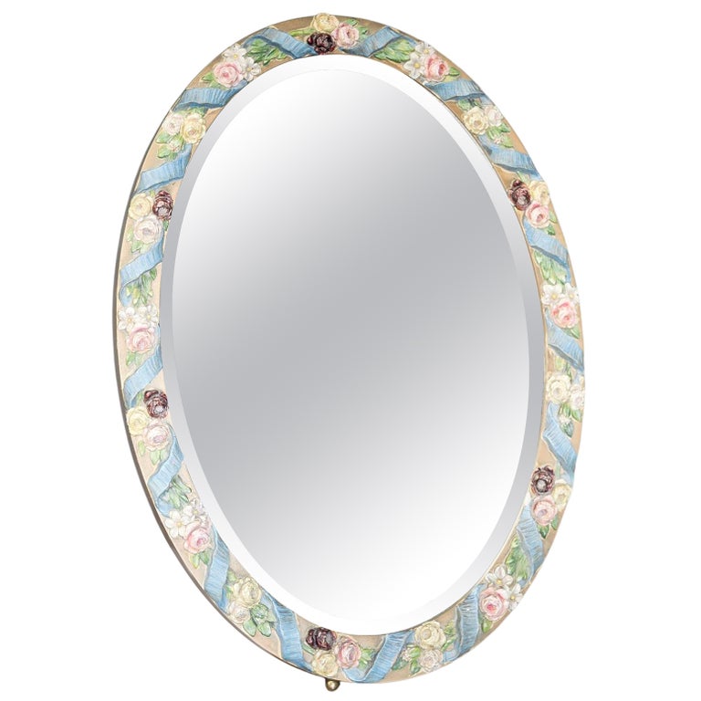 Oval Floral Table Mirror For Sale at 1stDibs