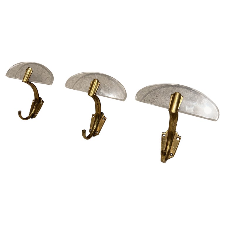 1950s Fontana Arte Italy Set of Three Tall Valet Hooks in Lucite and ...