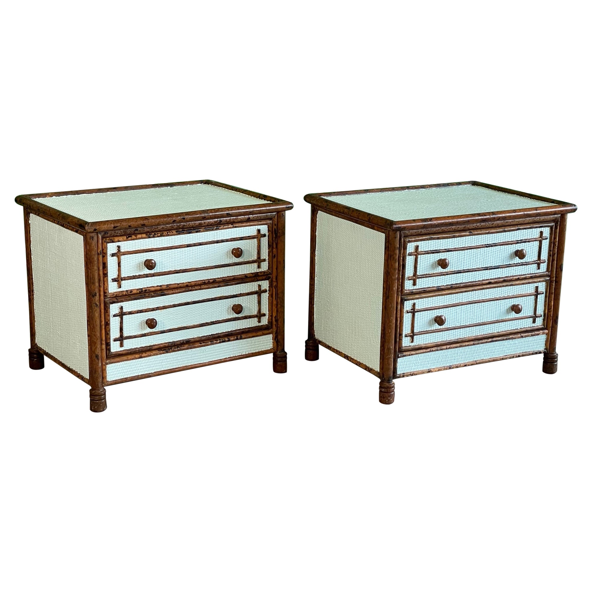 British Colonial Style Bedside Chests/ Nightstands in Bamboo and Cane ...