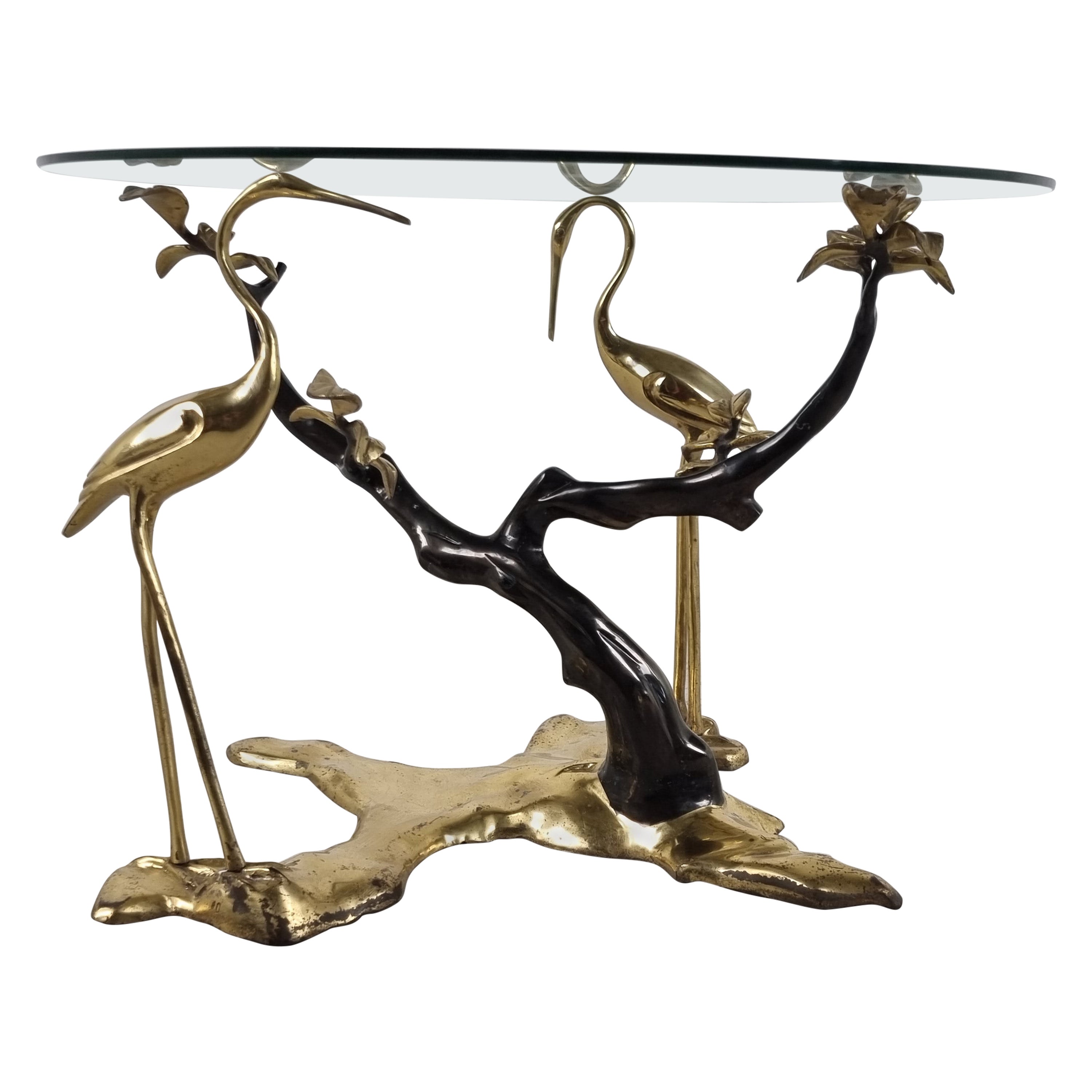 Bronze Crane Bird Coffee Table by Willy Daro, 1970s at 1stDibs