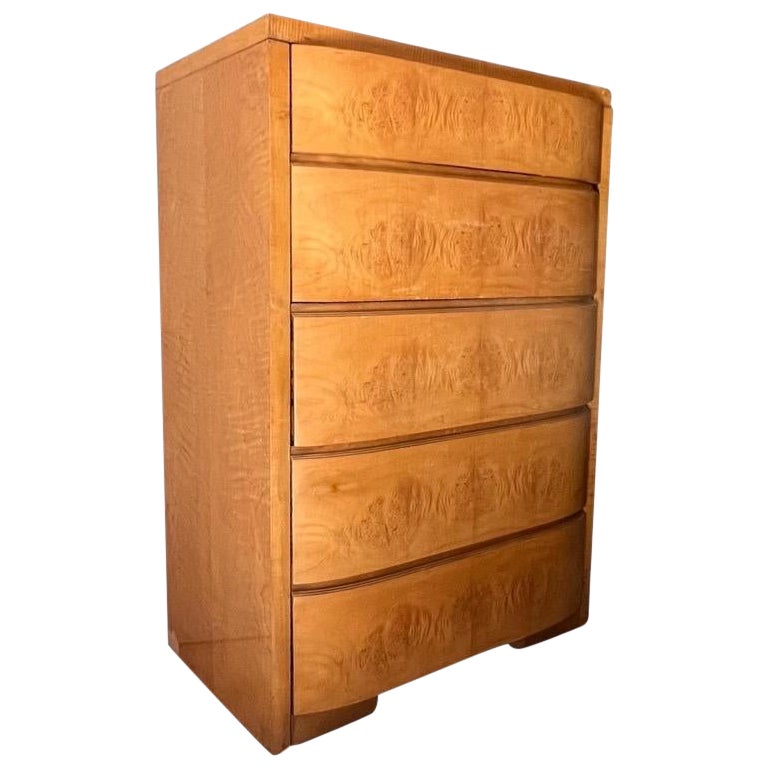 BP John Art Deco Retro Walnut Burl Dresser with Handles For Sale at 1stDibs