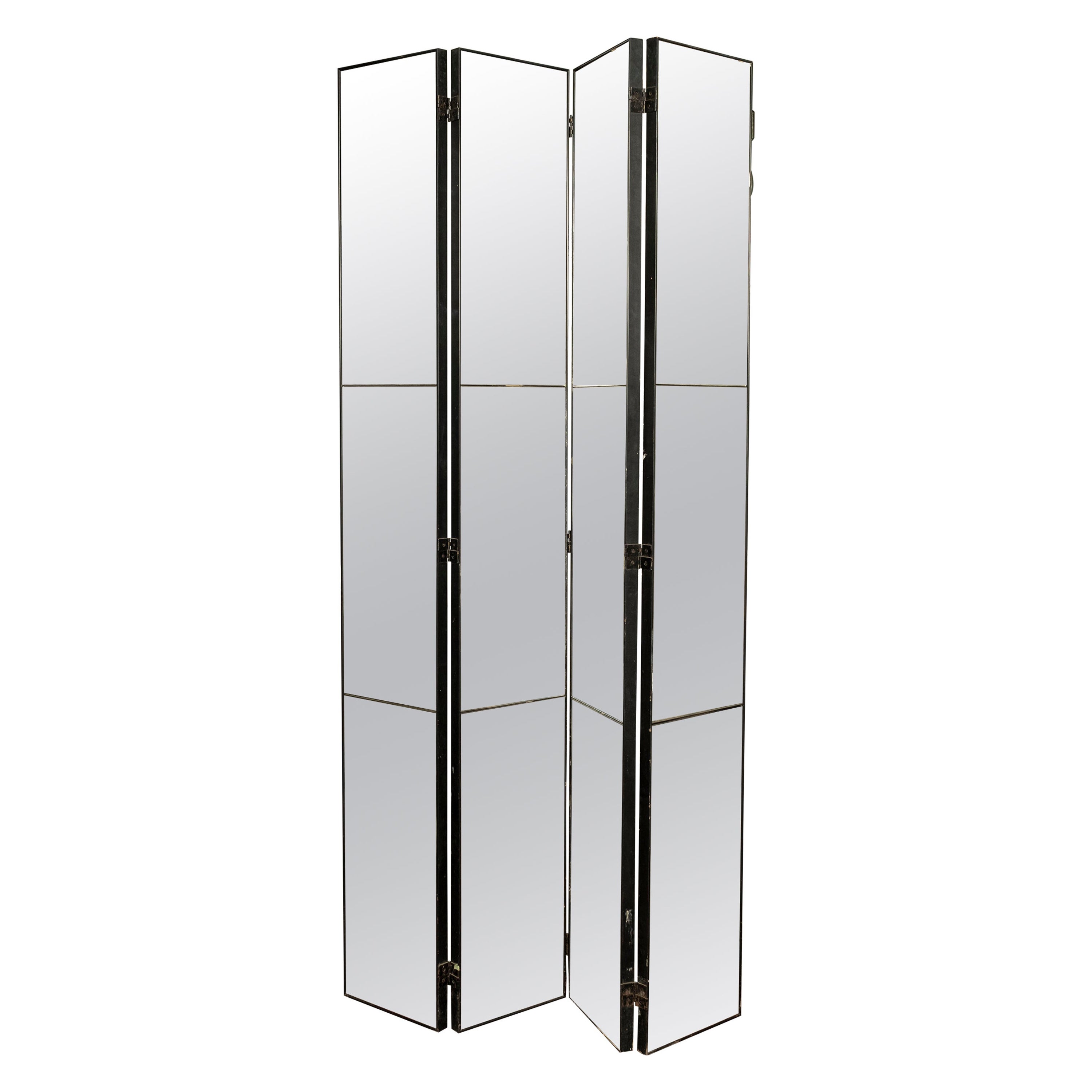 Nautical Four Panel Yellow Folding Screen Room Divider with Painted ...