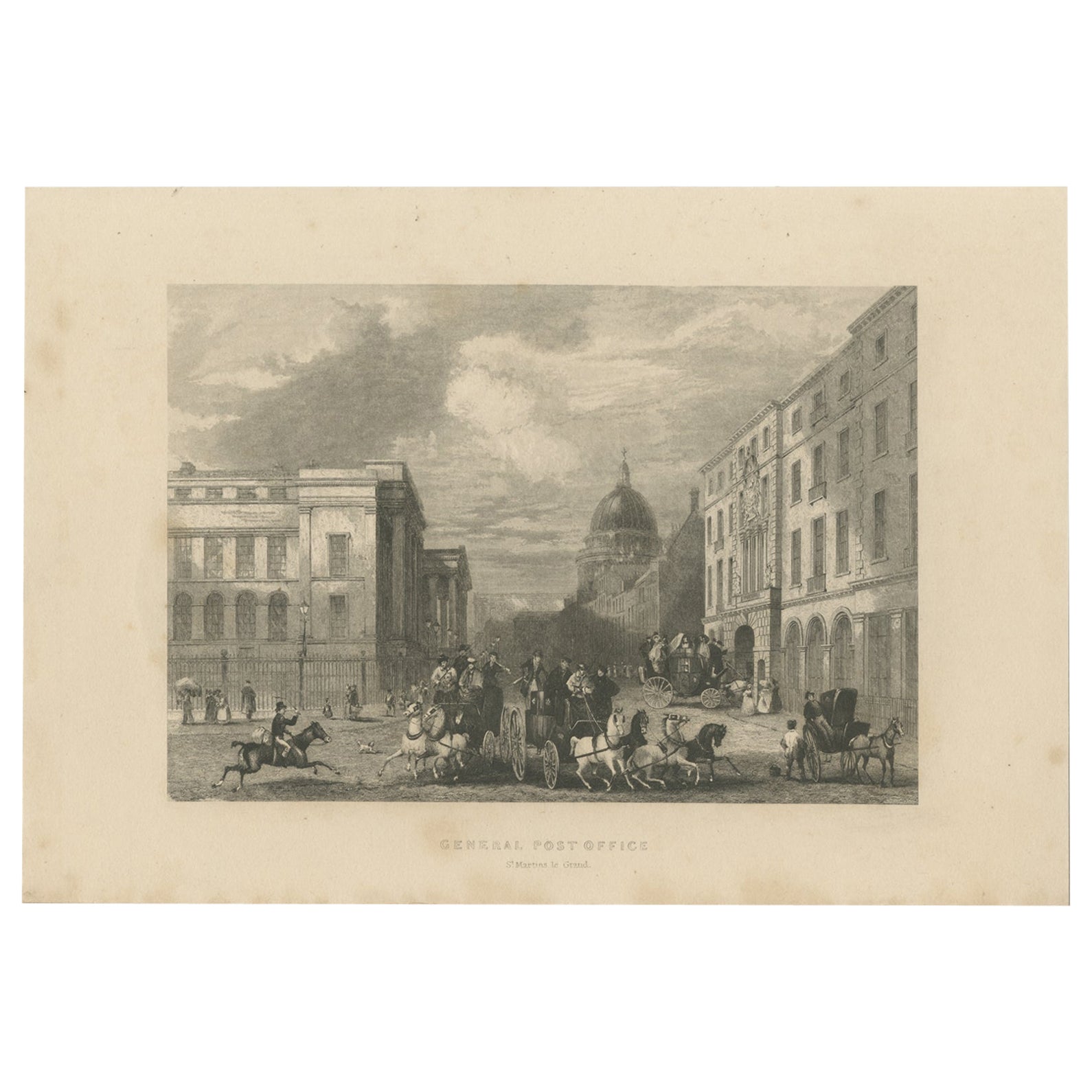 Antique Print of the General Post Office of London, circa 1840 For Sale ...