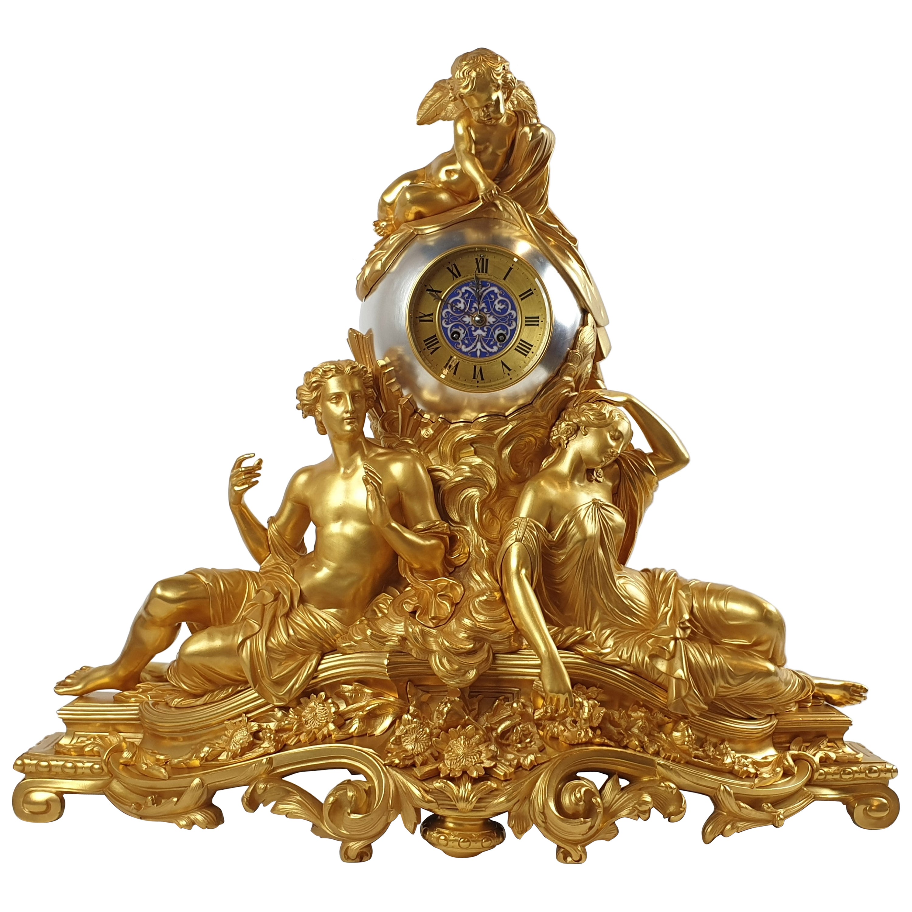 Rare Pendulum Clock "Africa" Engraved Gilded Bronze, Early 19th Century ...