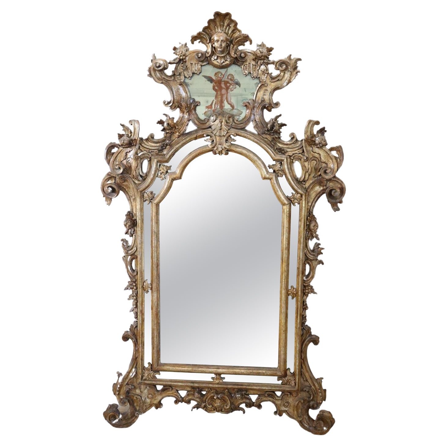 Lacquered and Gilded Wood Antique Large Wall Mirror For Sale at 1stDibs