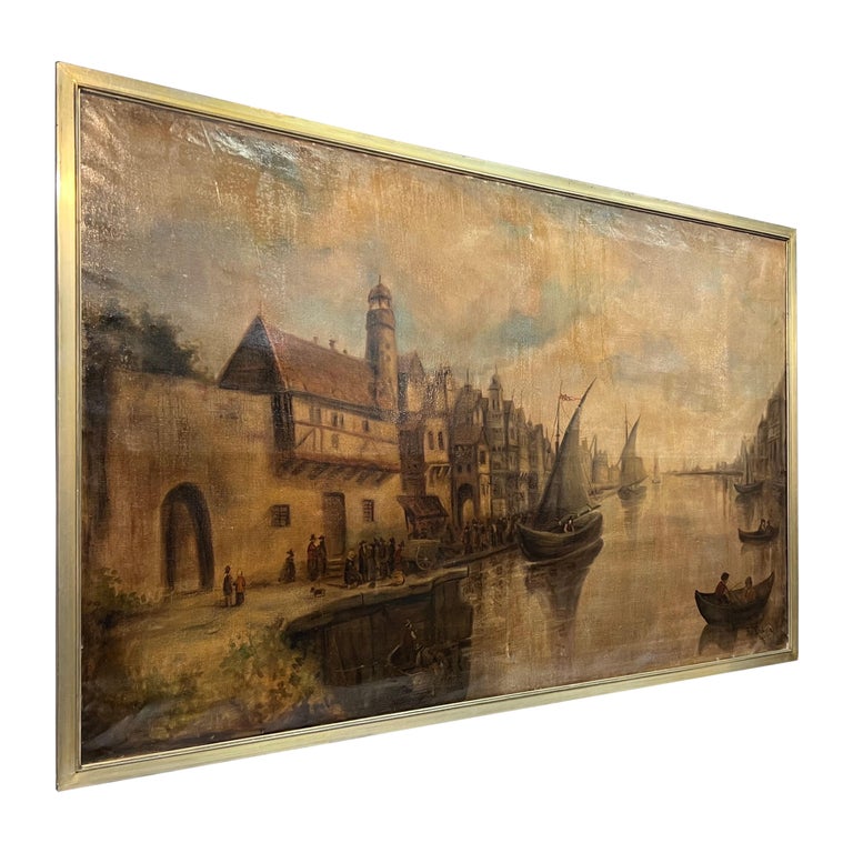 Large Scale Dutch Harbor Town Scene by Jan Baks For Sale at 1stDibs