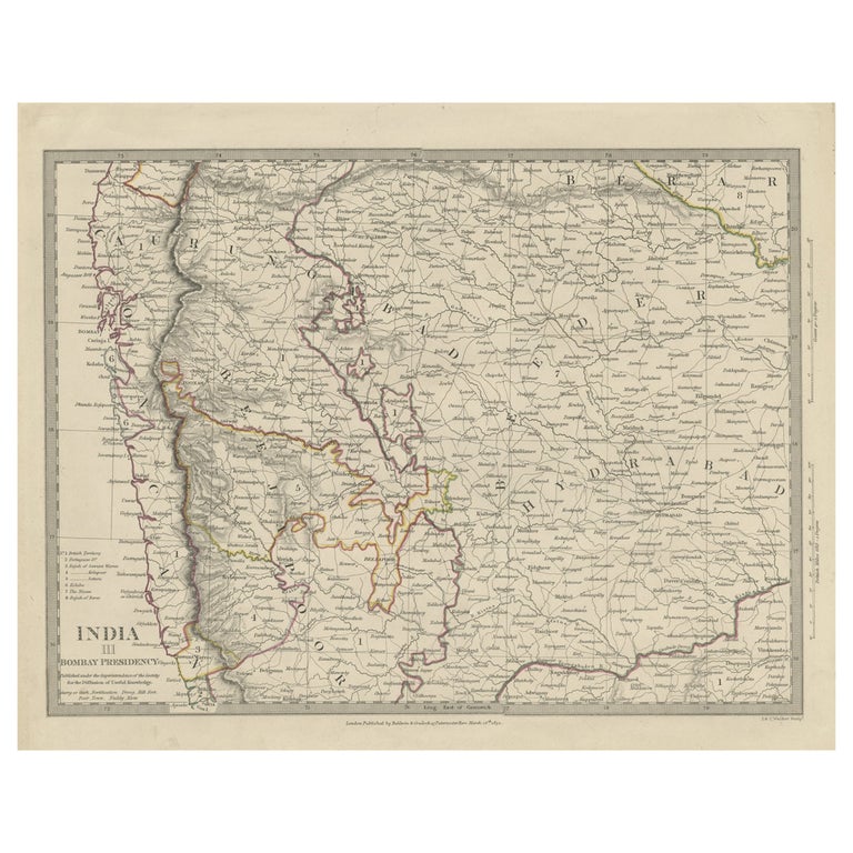 Antique Map of Part of the Bombay Presidency in India, 1831 For Sale at ...