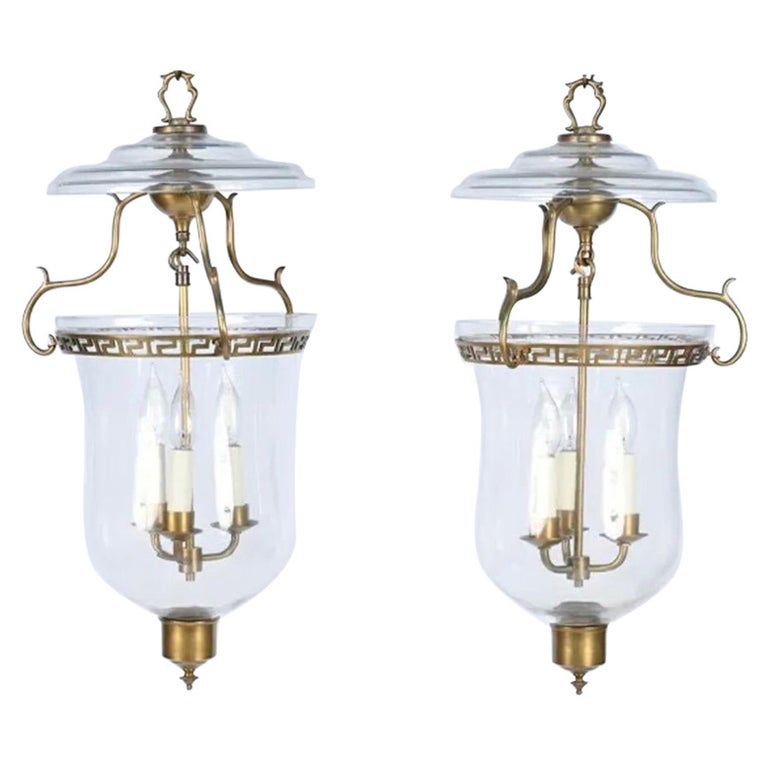 Wonderful Pair Vaughan Bell Jar Glass Brass Pendant Light Lantern ...