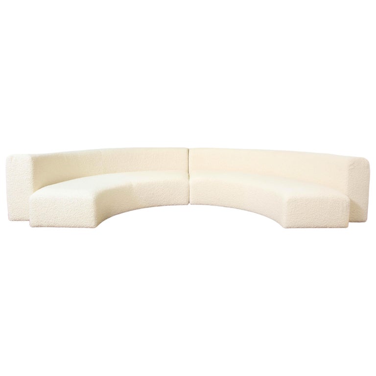 Ivory Boucle Curved 2-Piece Modular Low Single Sofa or Two Small Sofas ...