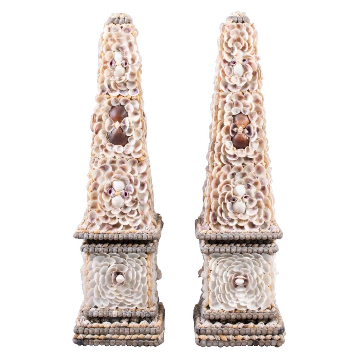 Pair of 19th Century Victorian Coquillage Seashell Obelisks at 1stDibs