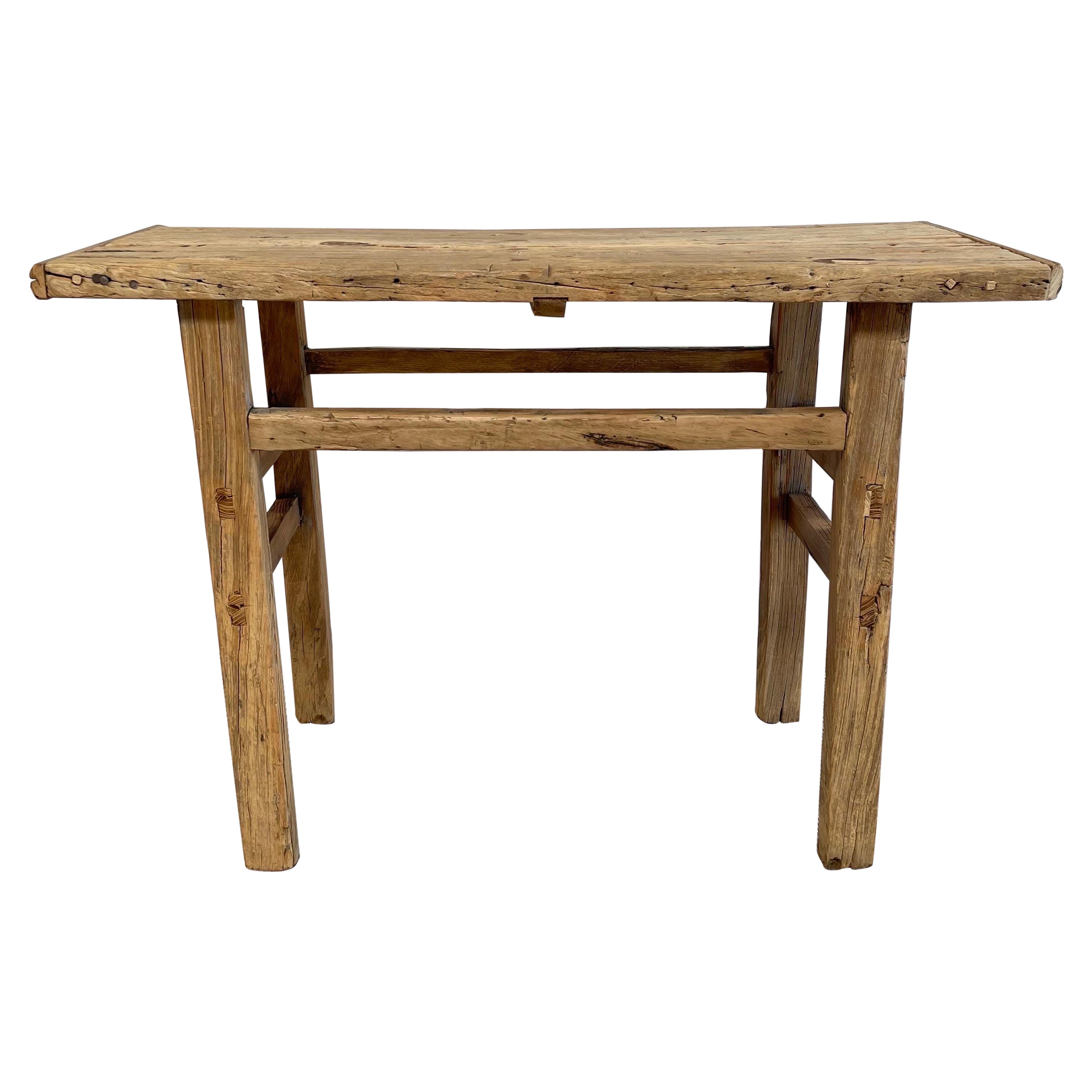 Large Drapery Table in Wood and Natural Stone For Sale at 1stDibs