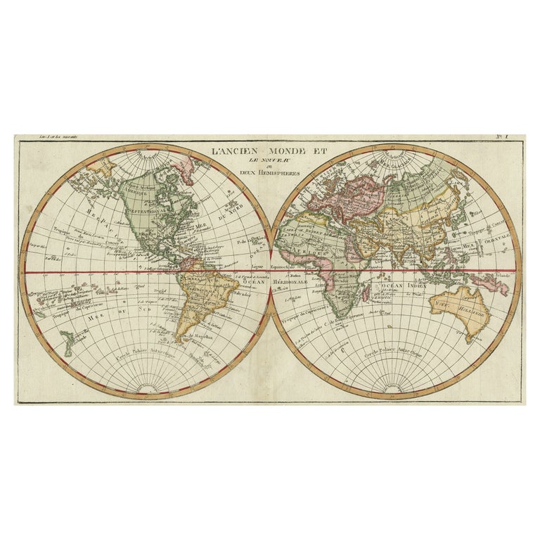 Very Decorative Original Antique Map of the World, Published in France ...