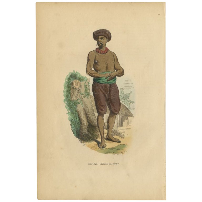 Antique Hand-Colored Print of a Hindu Man, 1843 For Sale at 1stDibs