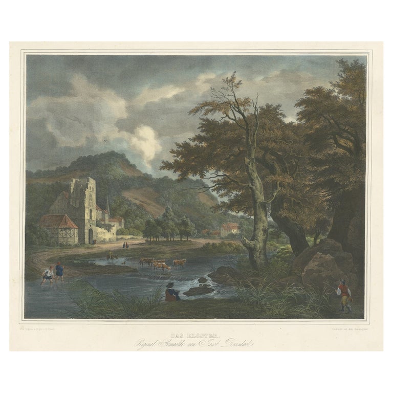 Antique Print of a Landscape with a Shepherd and Cattle, C.1840 For ...