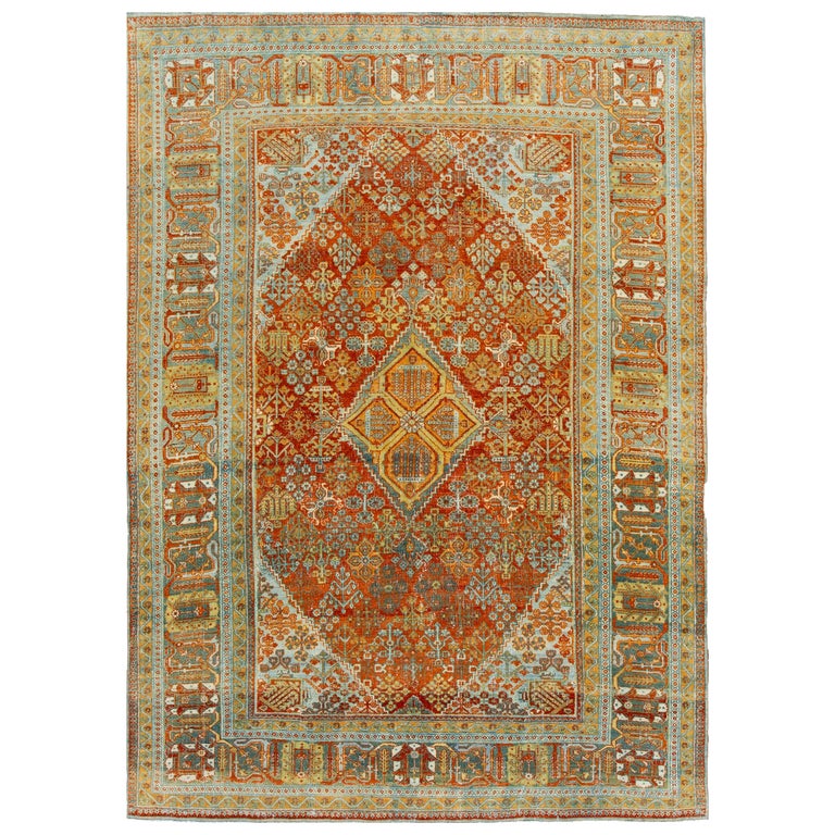 Antique Persian Josheghan Handmade All Over Motif Orange-Rust Wool Rug ...