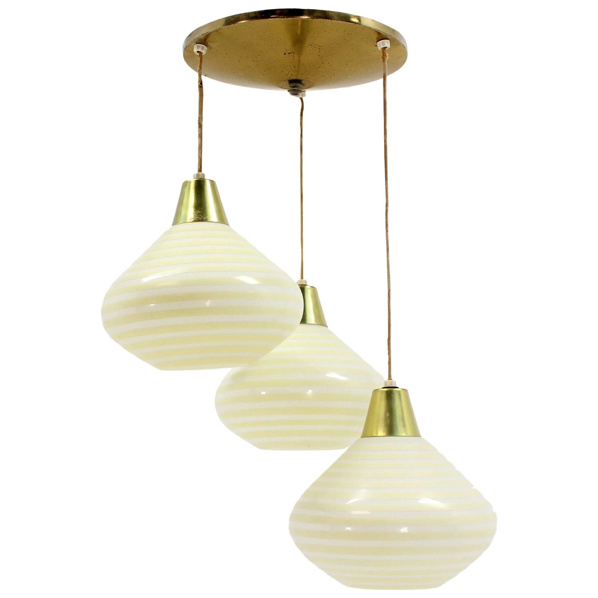 1960s Triple Art Glass Stripe Pattern Cone Shape Pendant Globe Light ...