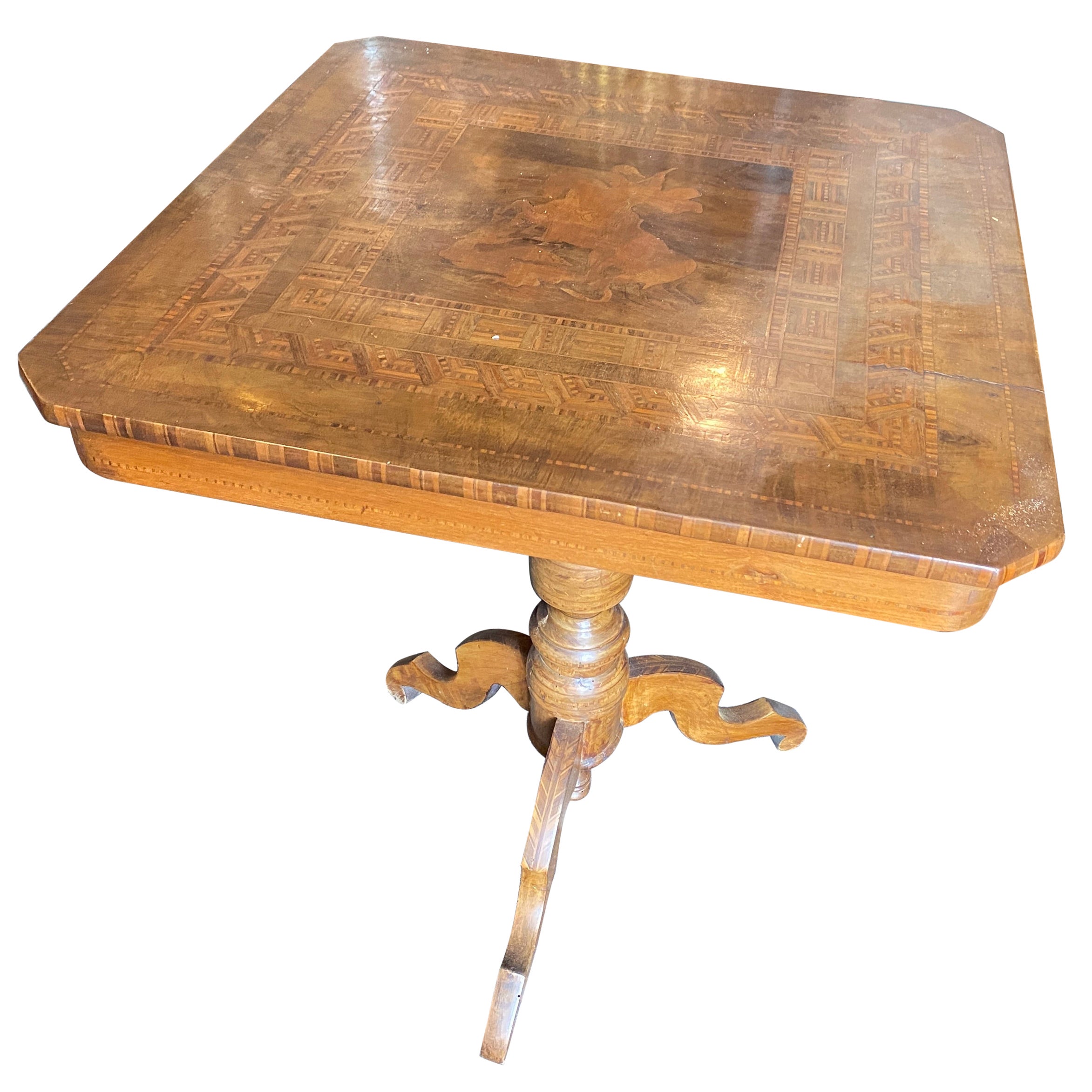 Sorrento Side Table with Marquetry of Saint George, Italy, Walnut, 19th ...