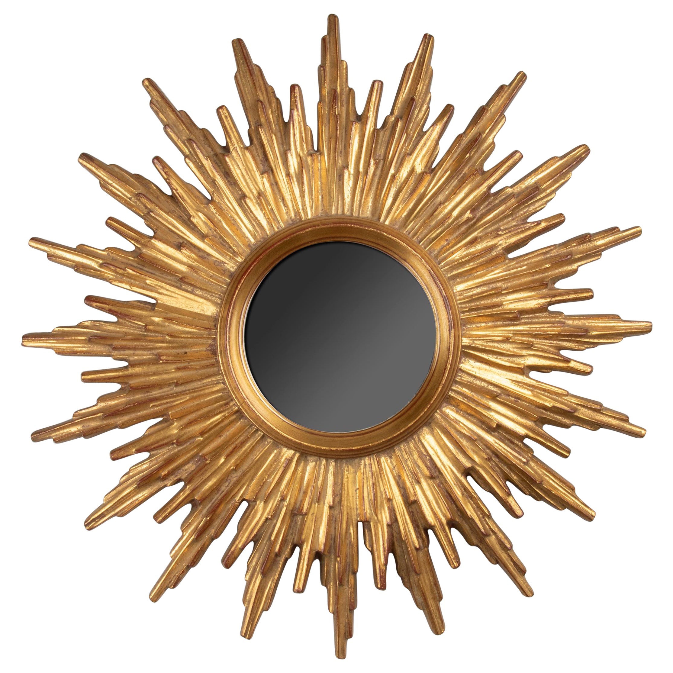 Mid-Century Modern Sunburst Scalloped-Edge Round Wall Mirror at 1stDibs