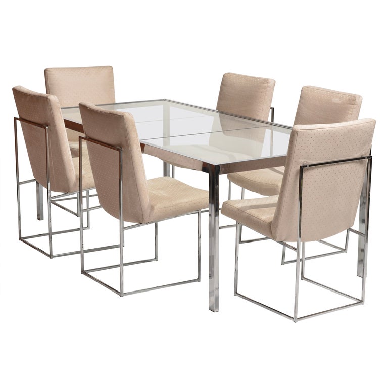 DIA Glass and Chrome Expandable Dining Table For Sale at 1stDibs