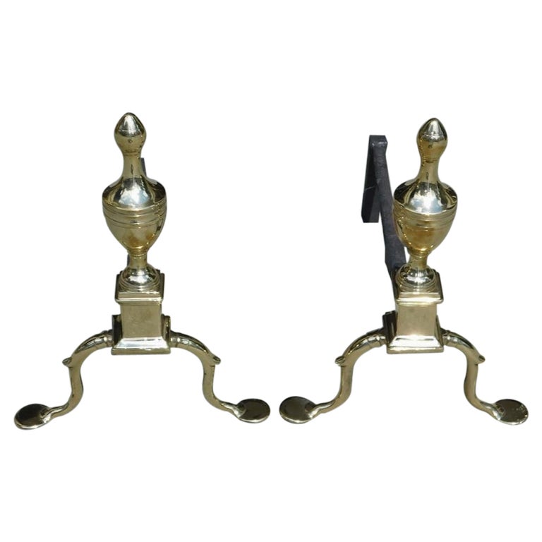Pair of American Brass Urn Finial Andirons with Penny Feet ...