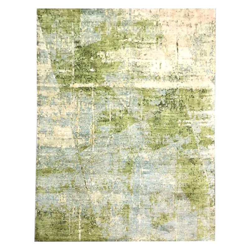Abstract Silk and Wool Rug, Design in Soft Colors over White and Gray ...