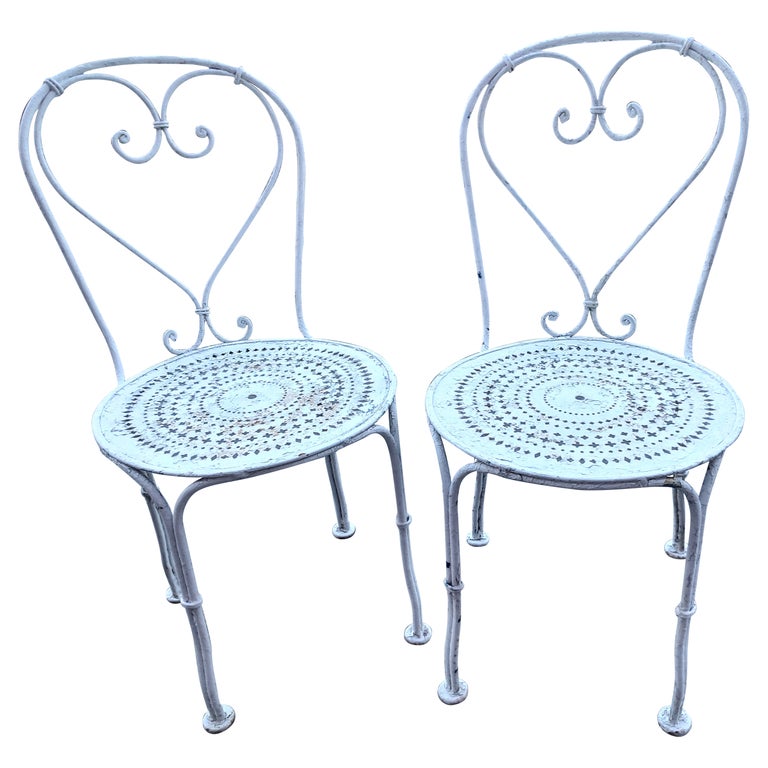 Pair of Mid 20thC French Iron with Heart Backs Garden Bistro Dining ...