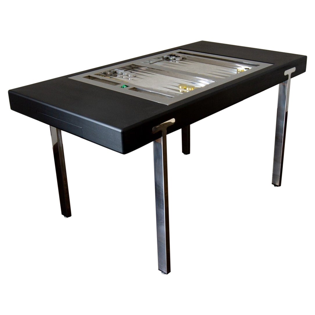Brown Polish and Nickel Tilt Top Backgammon Table For Sale at 1stDibs