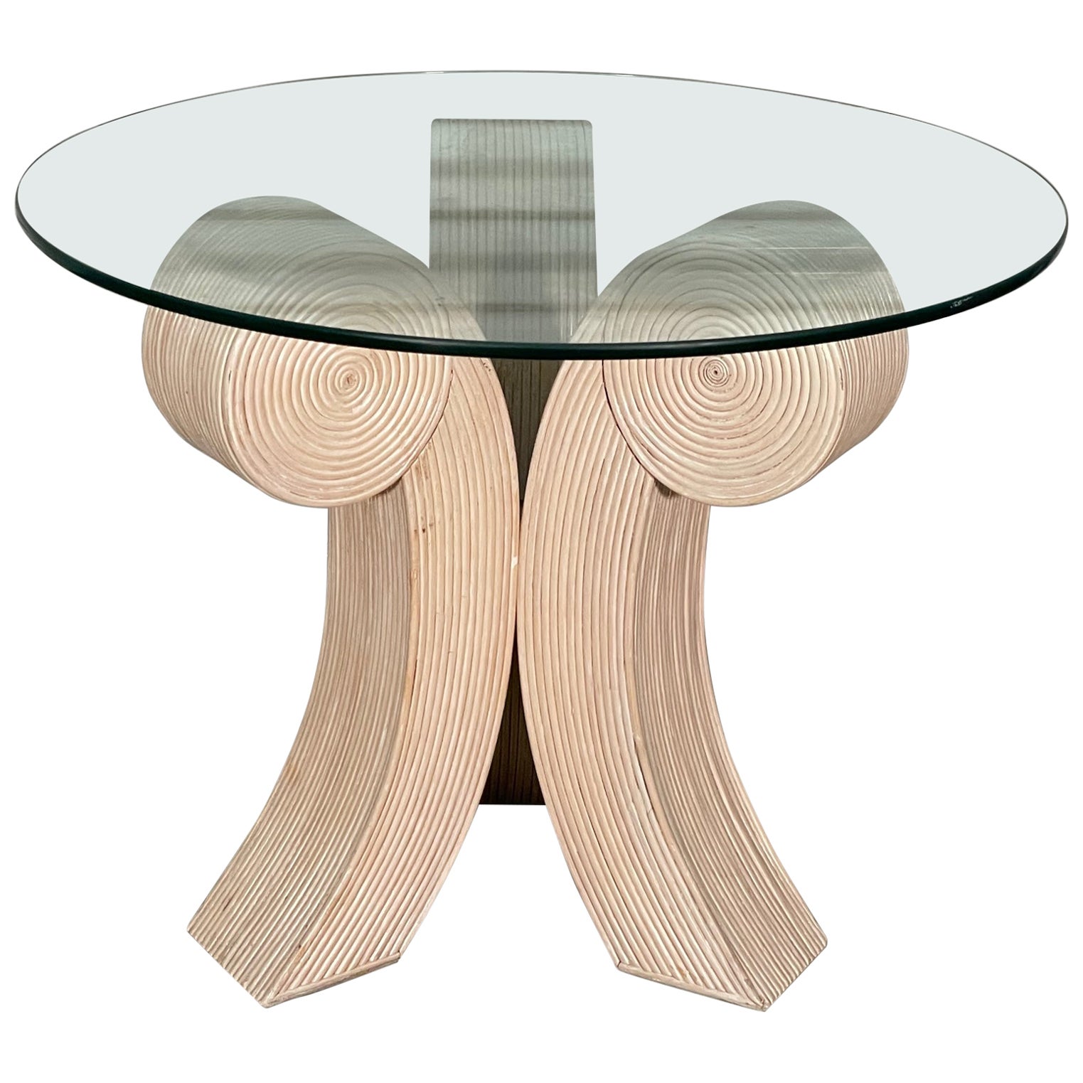 Pencil Reed Rattan and Glass End or Side Tables, a Pair For Sale at 1stDibs