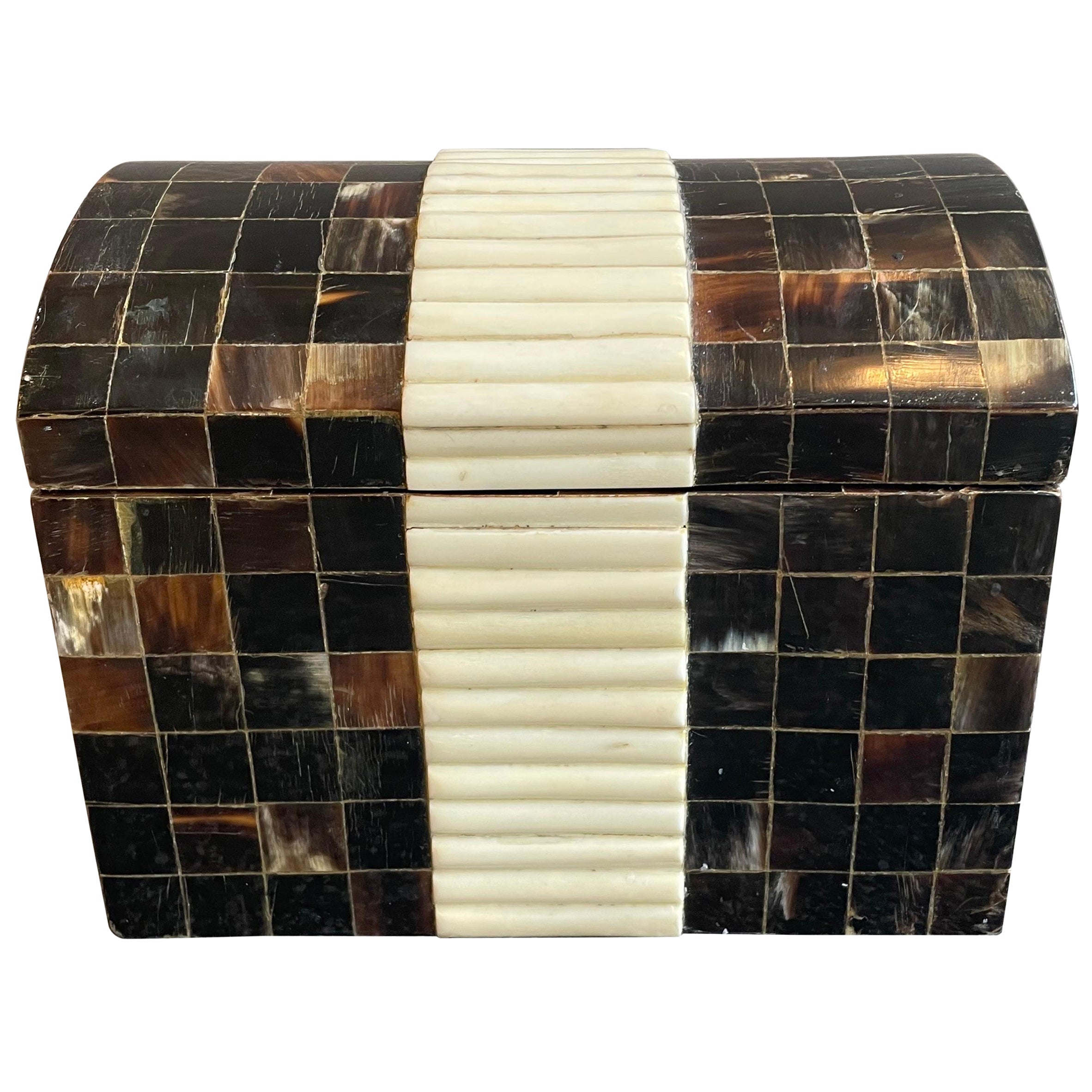 Black and White Cheveron Bone Box at 1stDibs