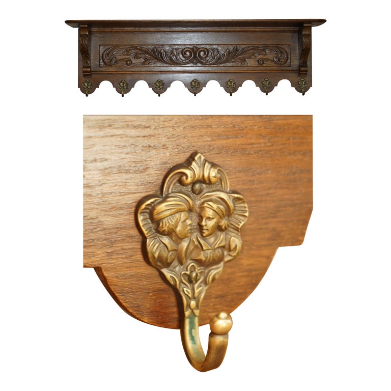 Lovely Dutch Heavily Carved Oak Coat Hat Scarf Wall Rack Hanger ...