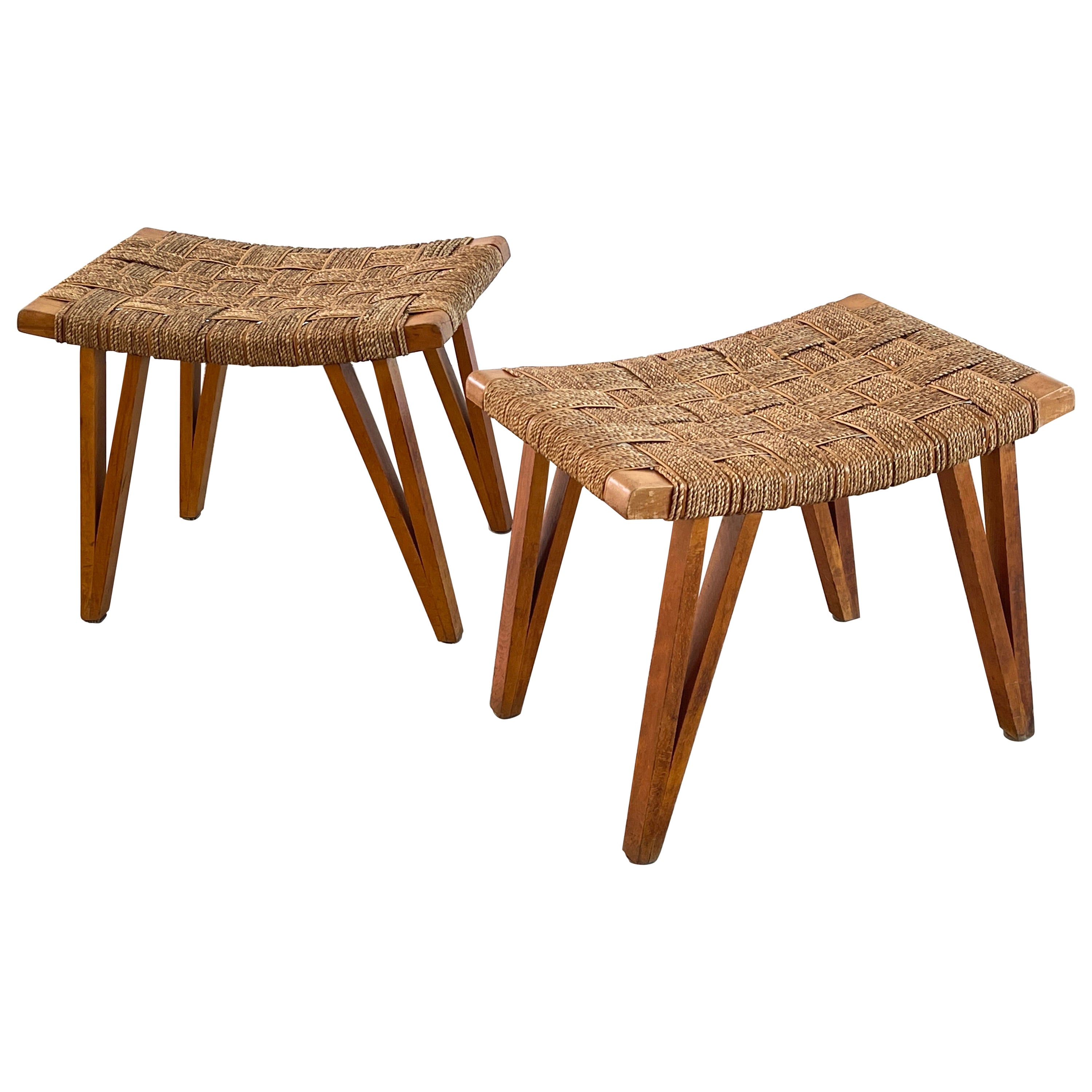 Pair of Woven Stools by Augusto Romano at 1stDibs
