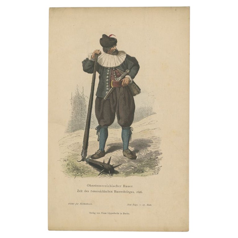 Antique Costume Print of a Farmer from Upper Austria by Lipperheide, c ...