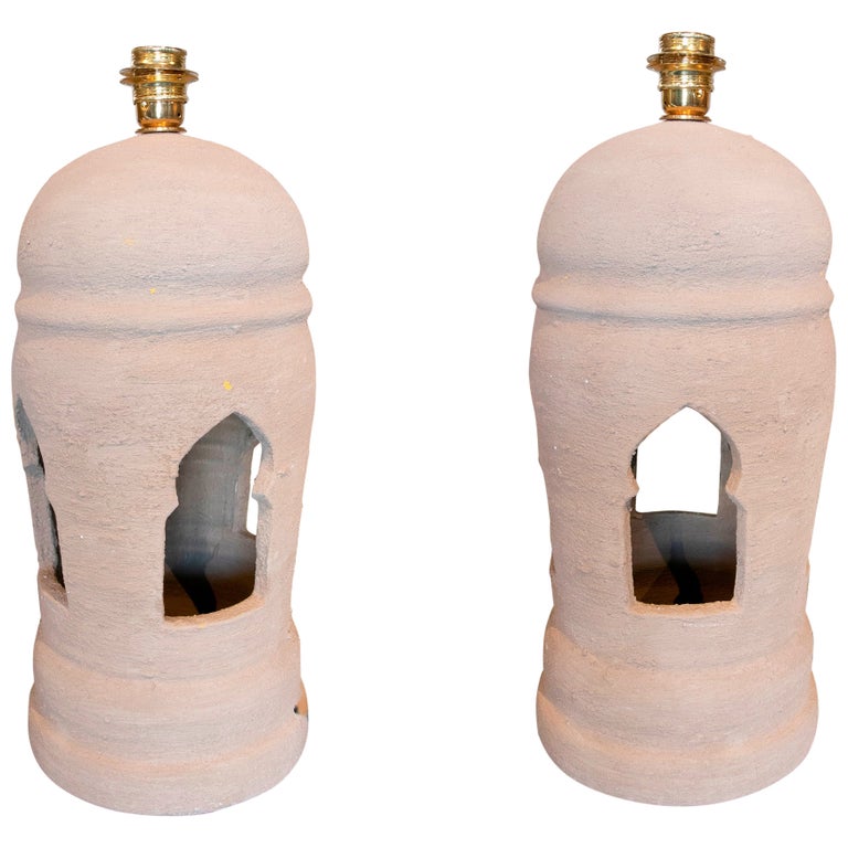 Pair of 1980s Spanish Handcrafted beige Ceramic Table Lamps For Sale at ...