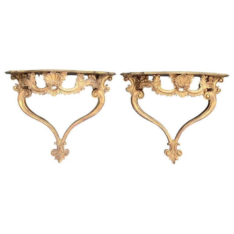 Italian Gilt Wood Rococo Consoles, a Pair For Sale at 1stDibs