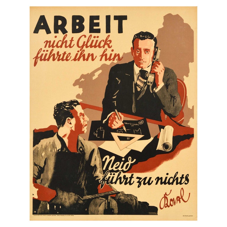 Original Vintage Motivation Poster Arbeit Nicht Gluck Work Not Luck ...