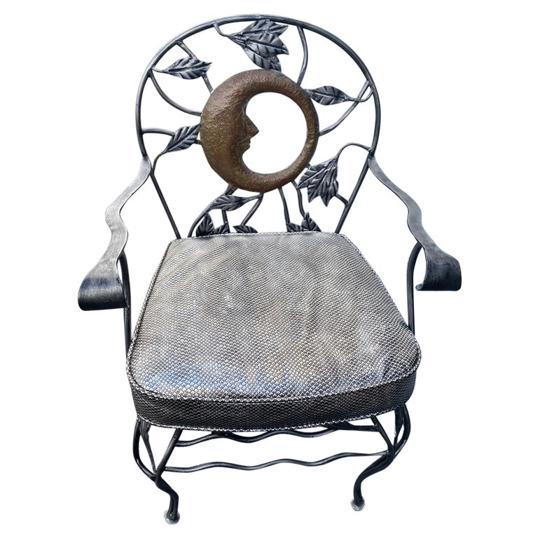 One Armchair with Half-Moon on Back W/ Upholstered Seat For Sale at 1stDibs