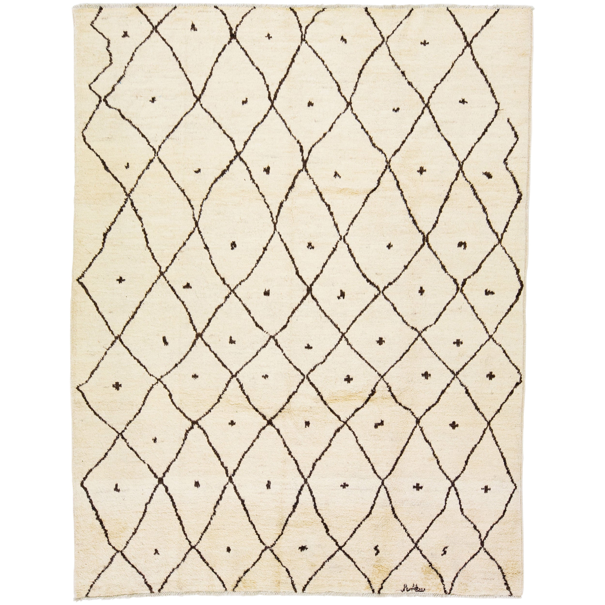 Modern Moroccan Style Handmade Geometric Beige Oversize Wool Rug For ...