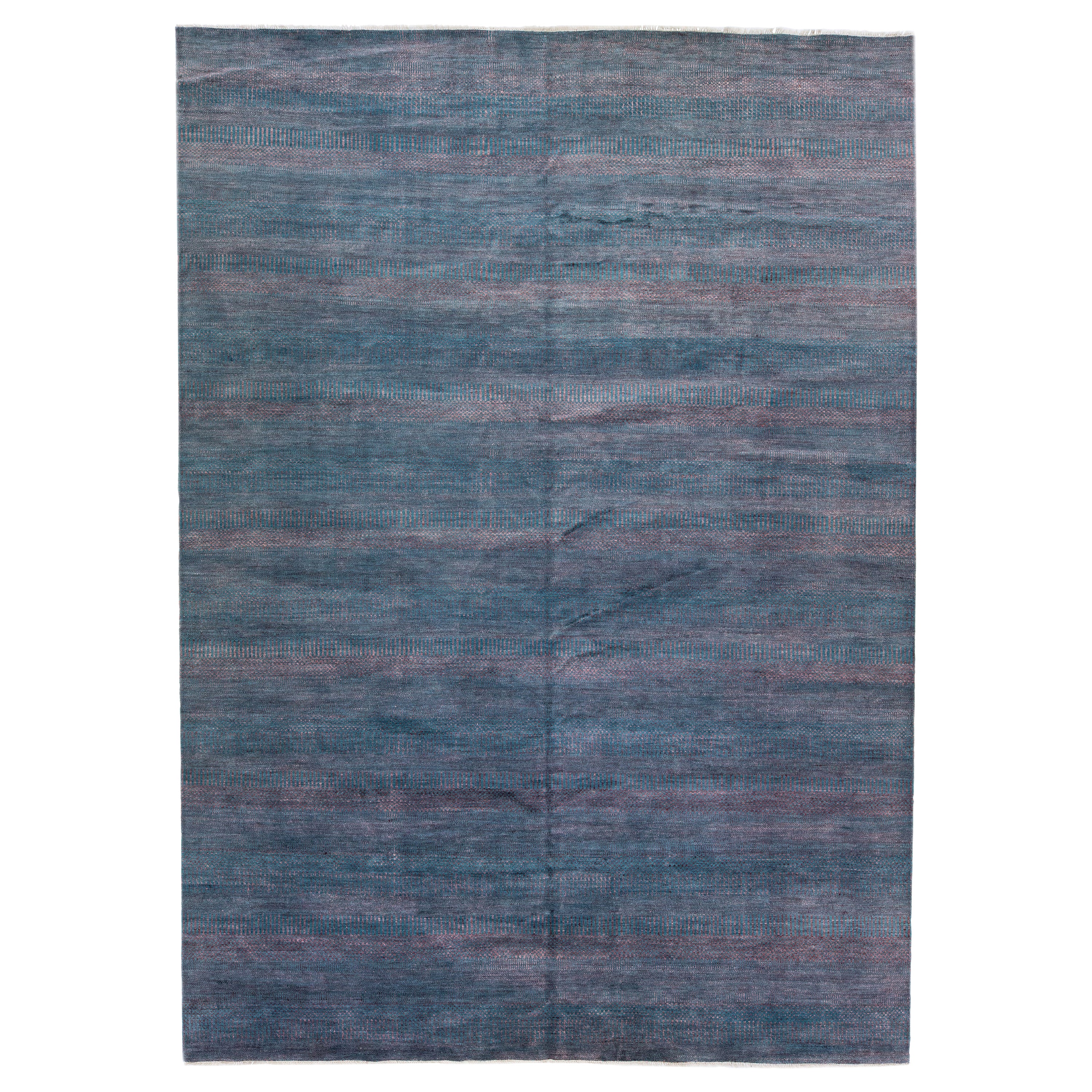 Green Modern Savannah Handmade Geometric Square Wool Rug at 1stDibs