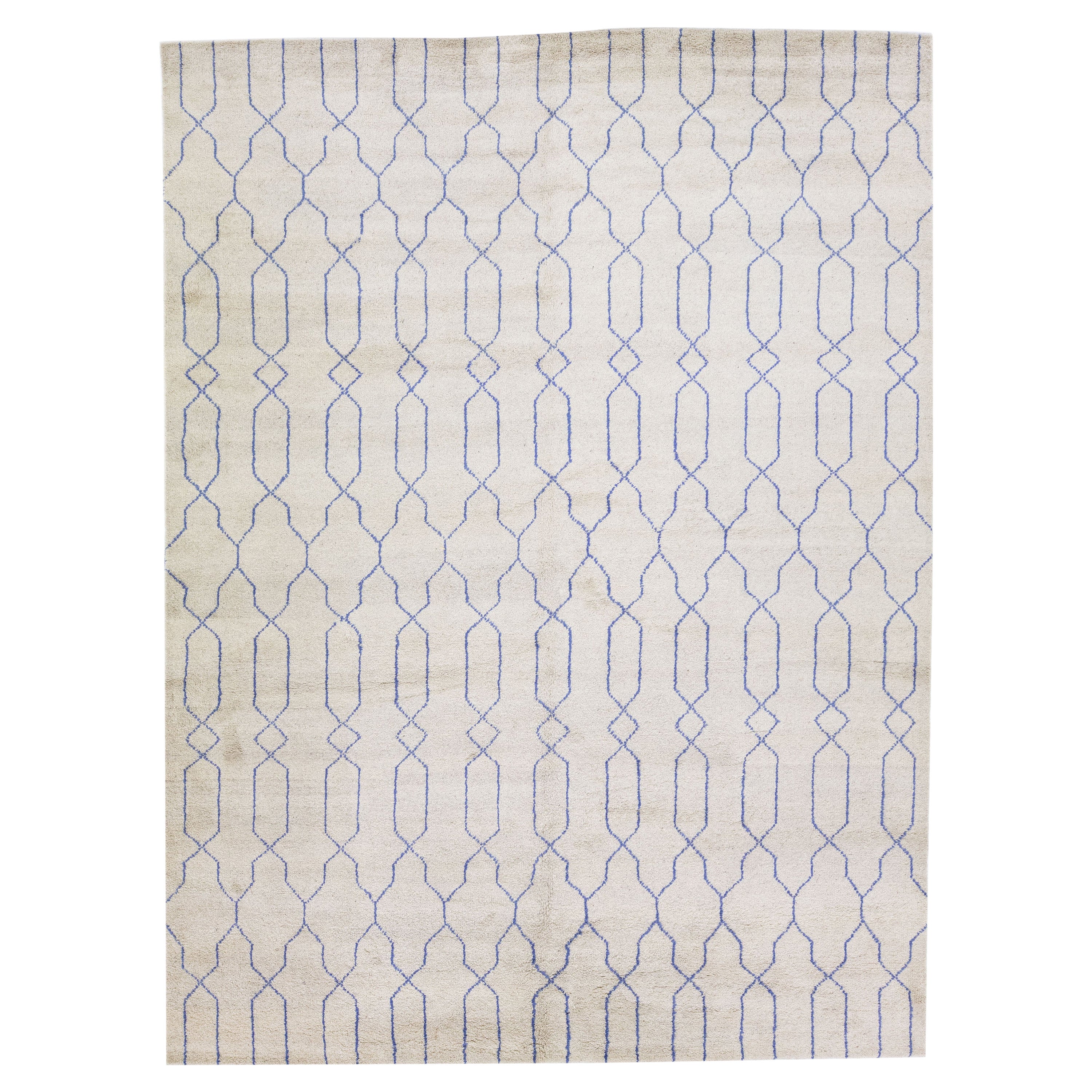 Modern Beige Moroccan Style Handmade Brown Geometric Pattern Wool Rug ...