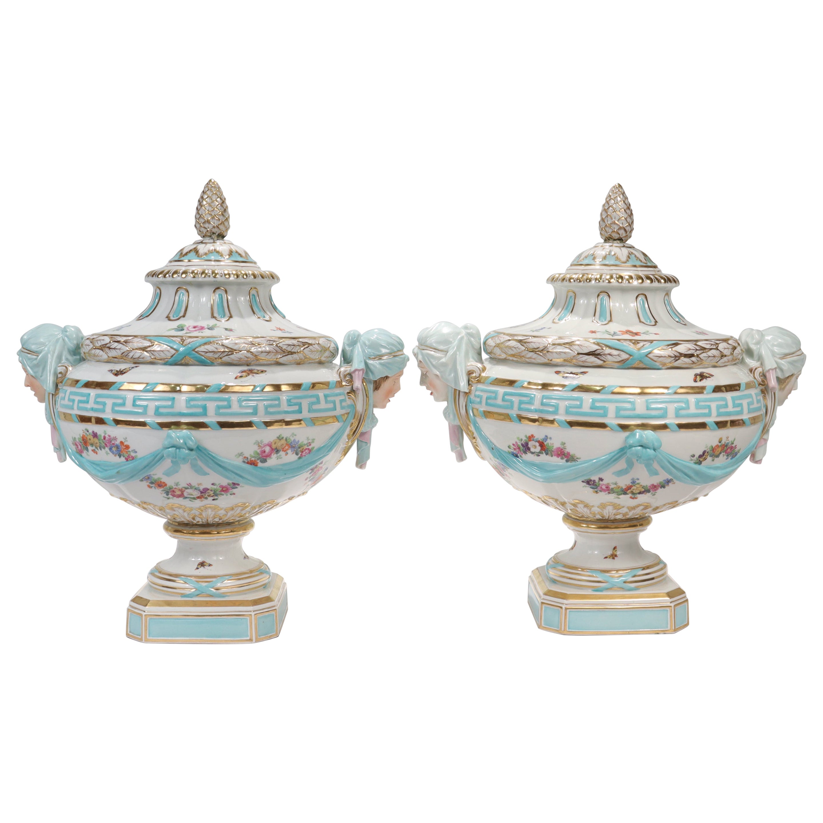 Pair of Antique Kpm Royal Berlin 19th C Maiden's Head "Frauenköpfe ...