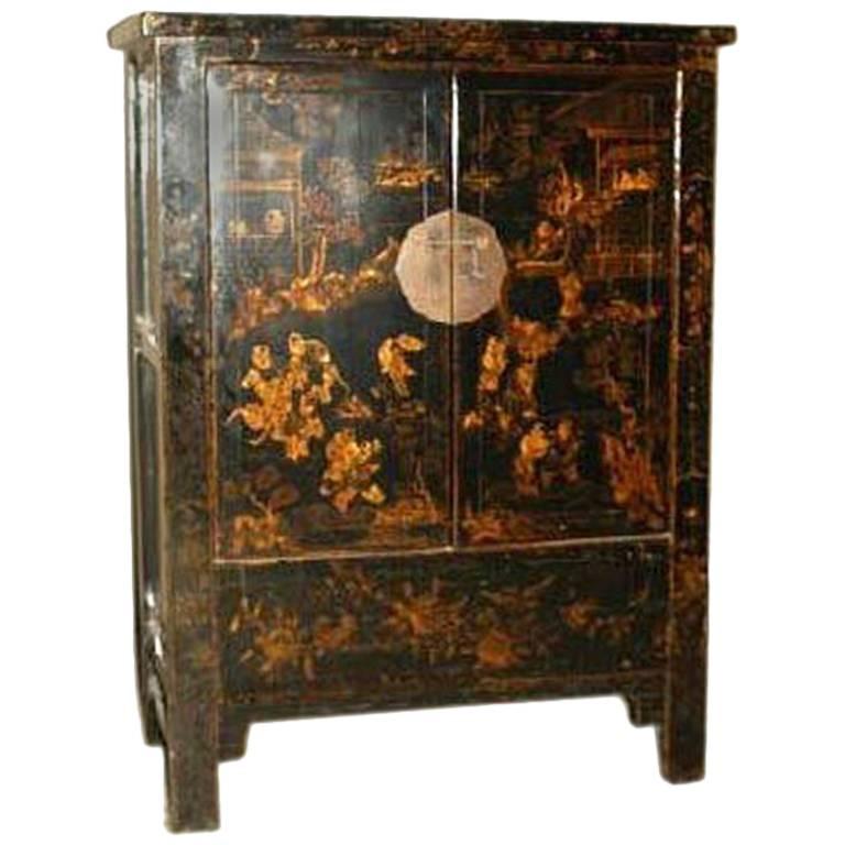 Black Lacquer Cabinet with Gold Gilt Motif at 1stDibs | black lacquer ...