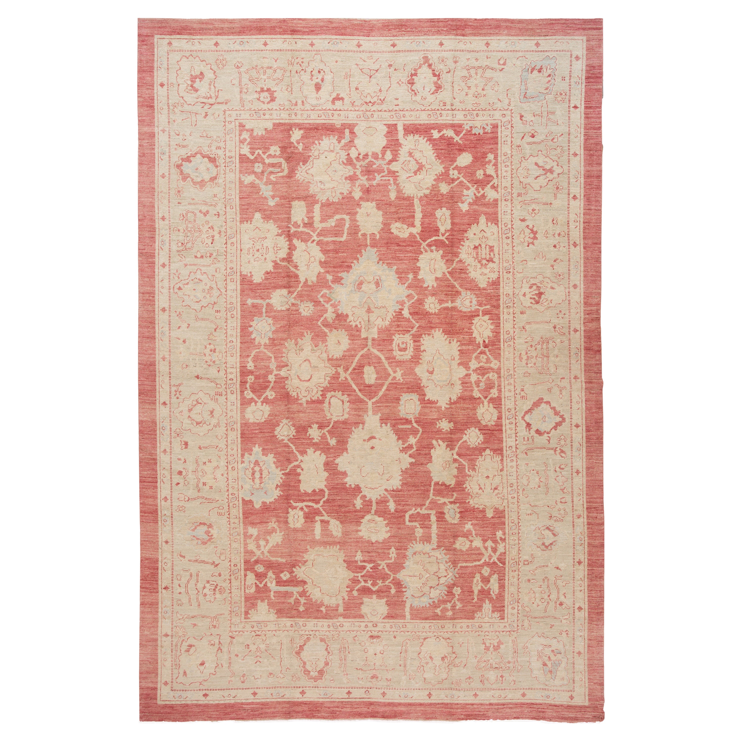 Pink Modern Turkish Oushak Handmade Room Size Wool Rug With Floral ...