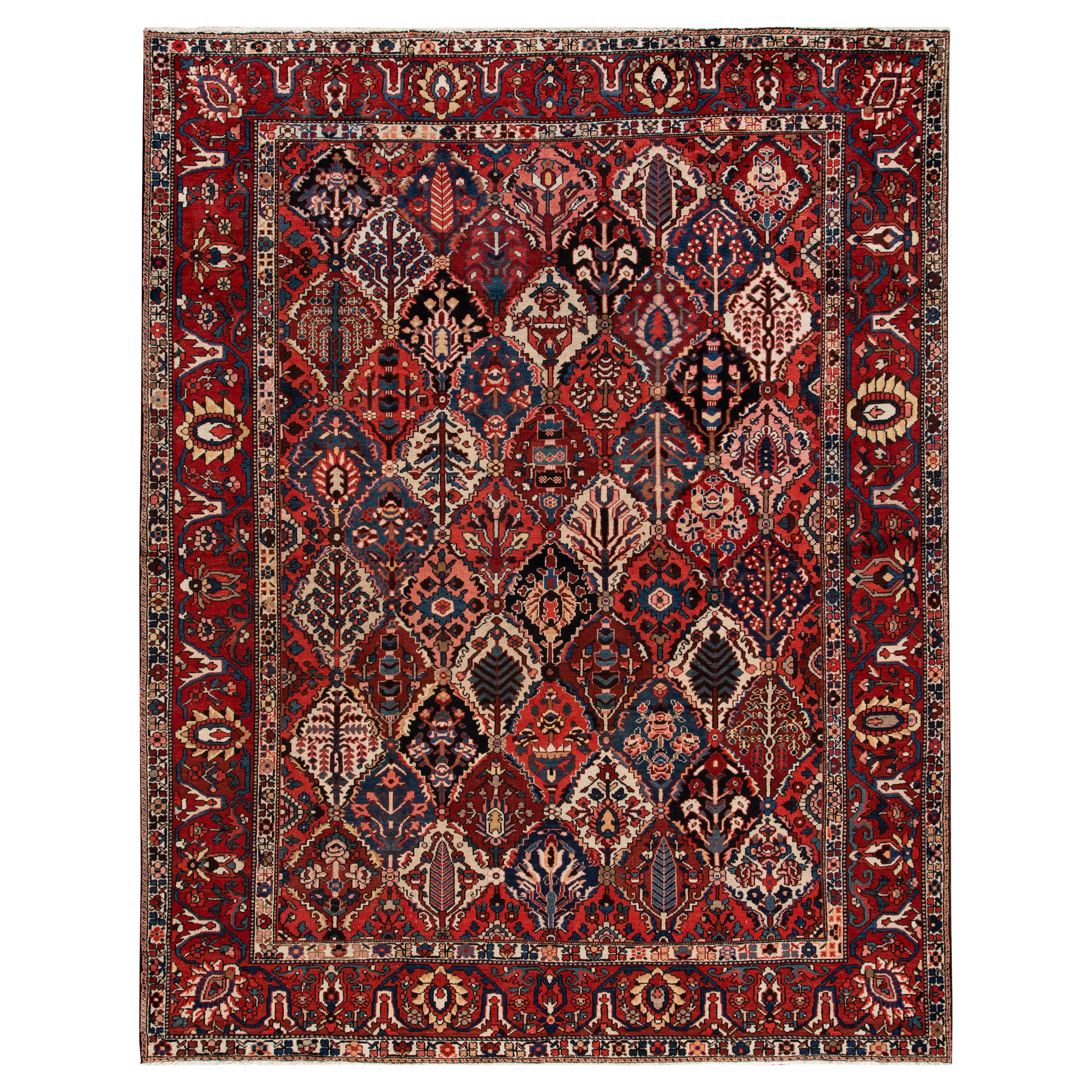 Antique Bakhtiari Traditional Red and Black Wool Persian Rug with ...