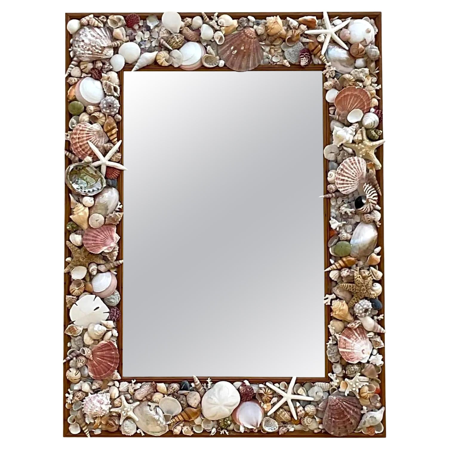 Coastal Rectangular Sea Shell Encrusted Wall Mirror For Sale at 1stDibs